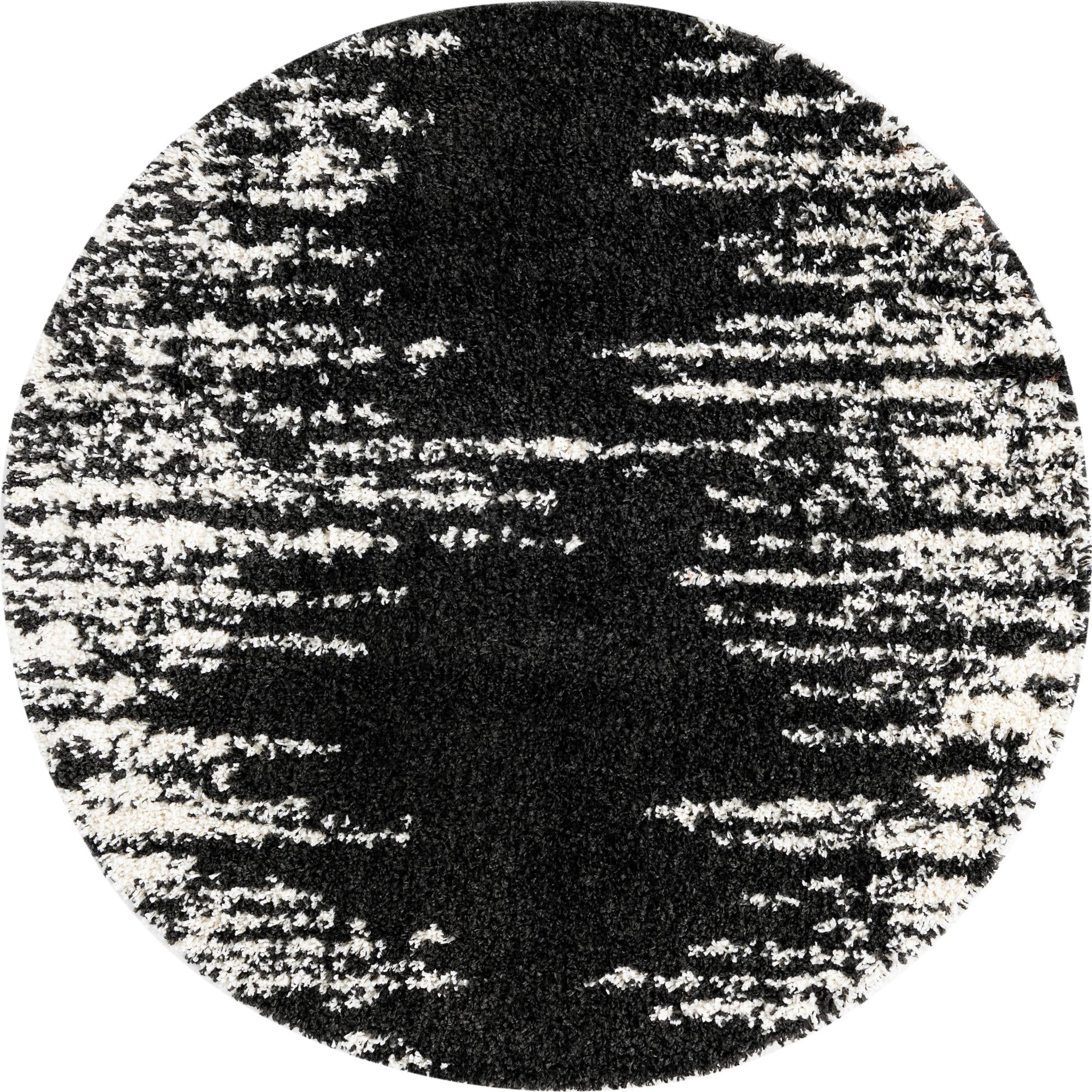 Rugs.com Serenity Shag Collection Rug – 5 Ft Round Black And White Shag ...