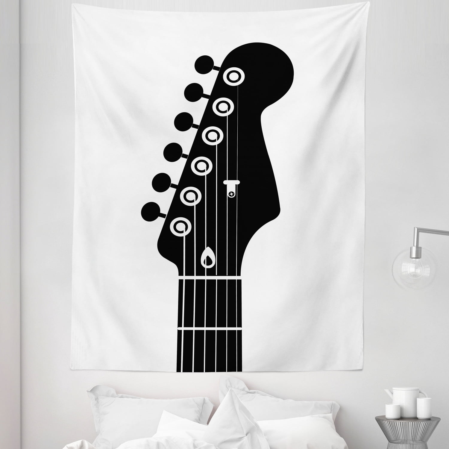 Guitar Tapestry, Monochrome Style Interpretation of a Half Guitar with ...