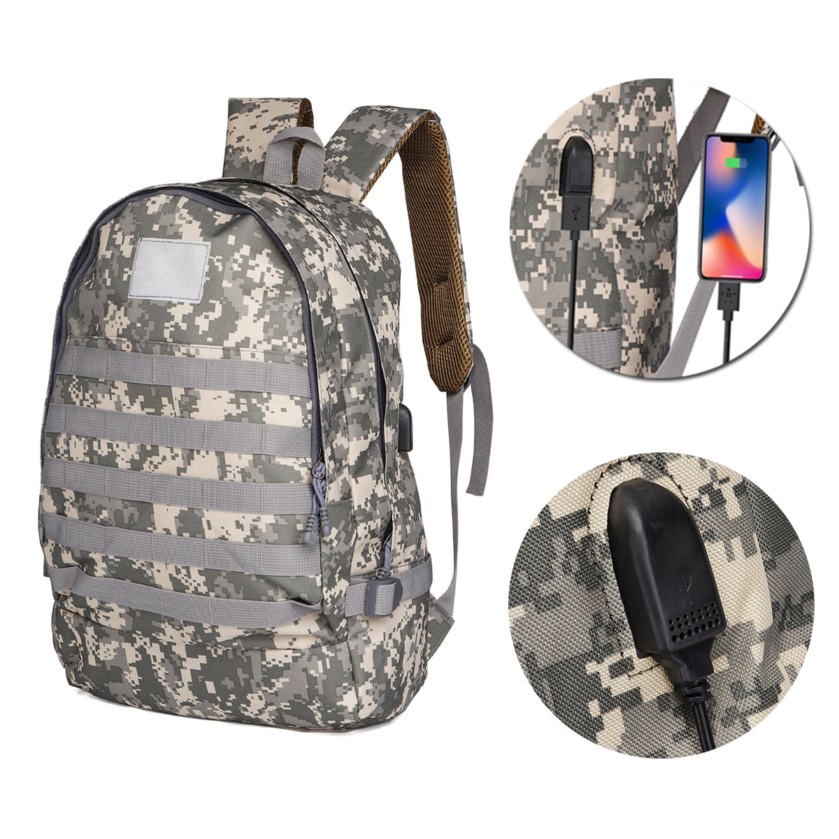 35L Camouflage Tactical Backpack Rucksack w/ Charging USB Port School ...
