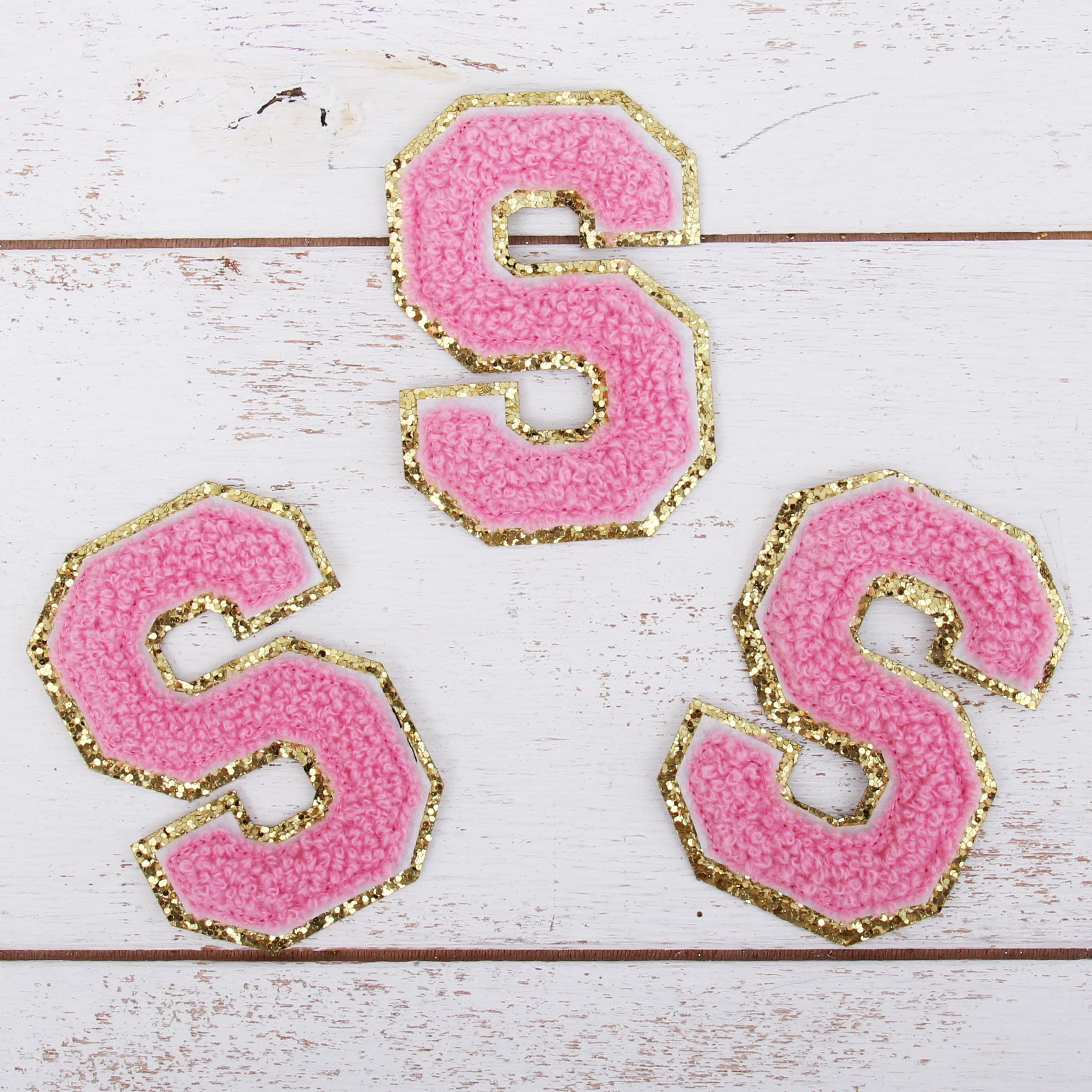 3 Pack Chenille Iron On Glitter Varsity Letter "S" Patches - Pink ...