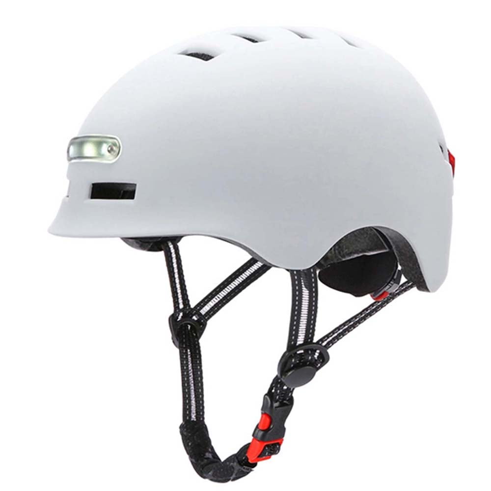 Tfixol Led-Equipped Scooter Helmet With 4 Light Modes  Breathable Design For Night Riding Safety  Built-In 750mah Battery  White  Size L L