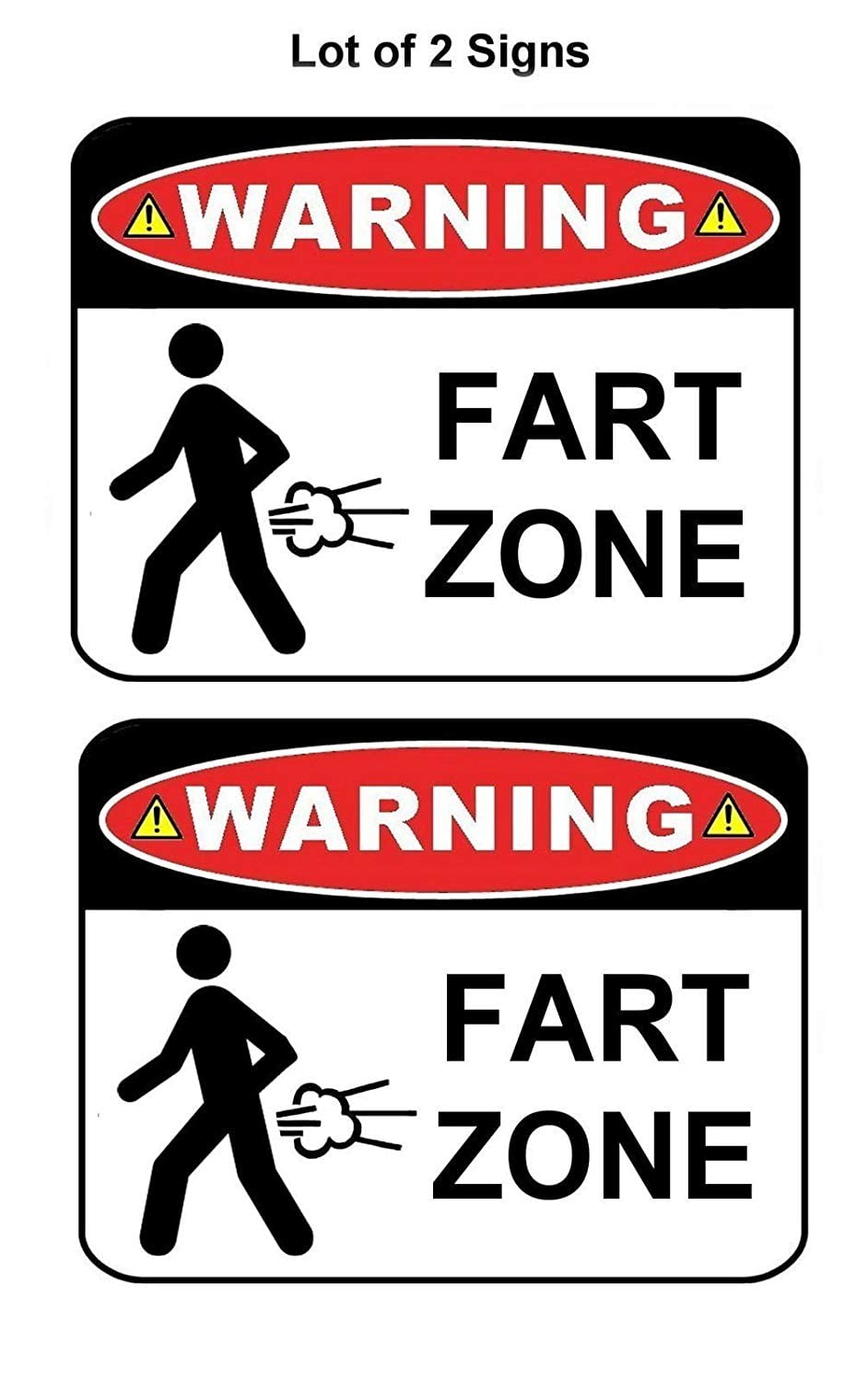 2 Count "Warning Fart Zone" 11 inch by 9.5 inch Laminated Funny Sign ...