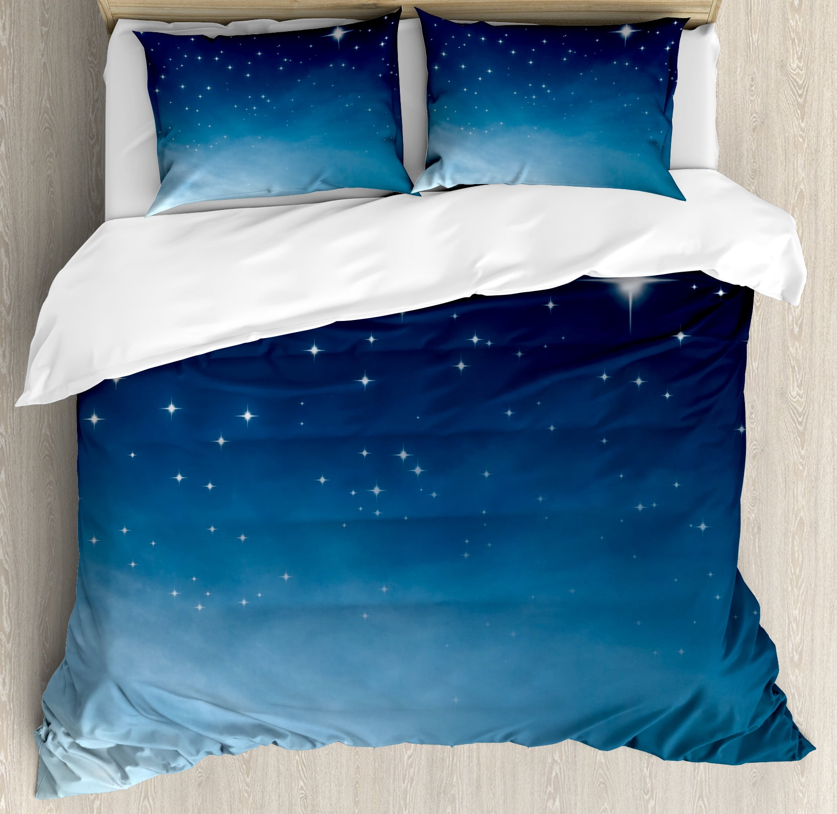 Night King Size Duvet Cover Set, Ombre Inspired Sky with Vibrant Stars ...