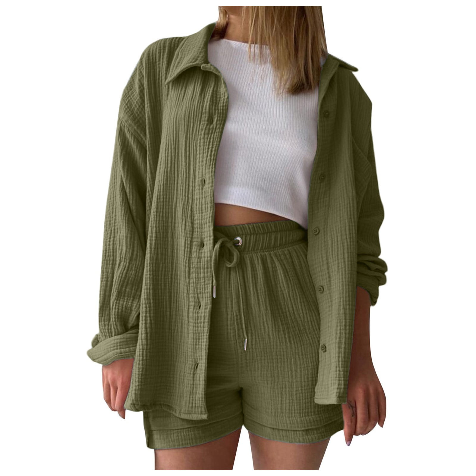 Click here for Ttfdc Linen Sets For Women 2 Piece Short Sleeve Sh... prices