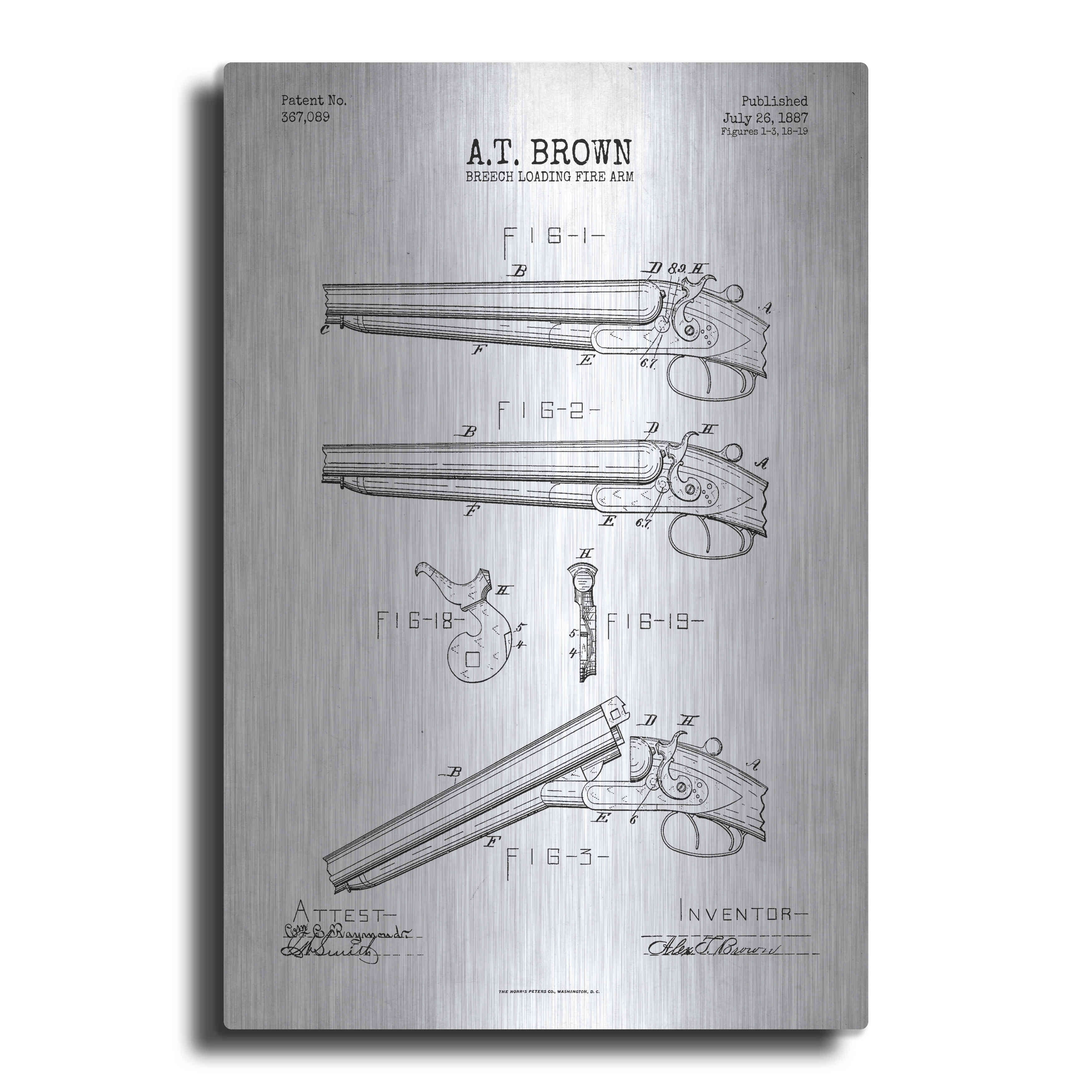 Luxe Metal Art 'Shotgun Blueprint Patent White' Metal Wall Art, 12"x16 ...