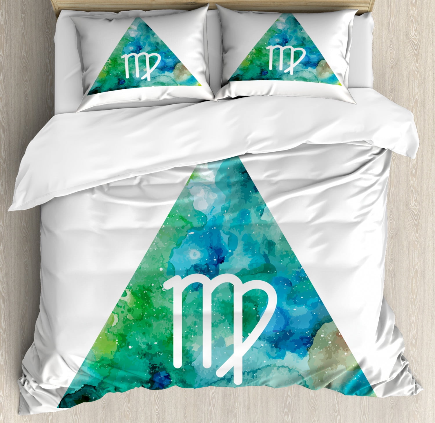Virgo Queen Size Duvet Cover Set Virgo Watercolor Abstract Triangle