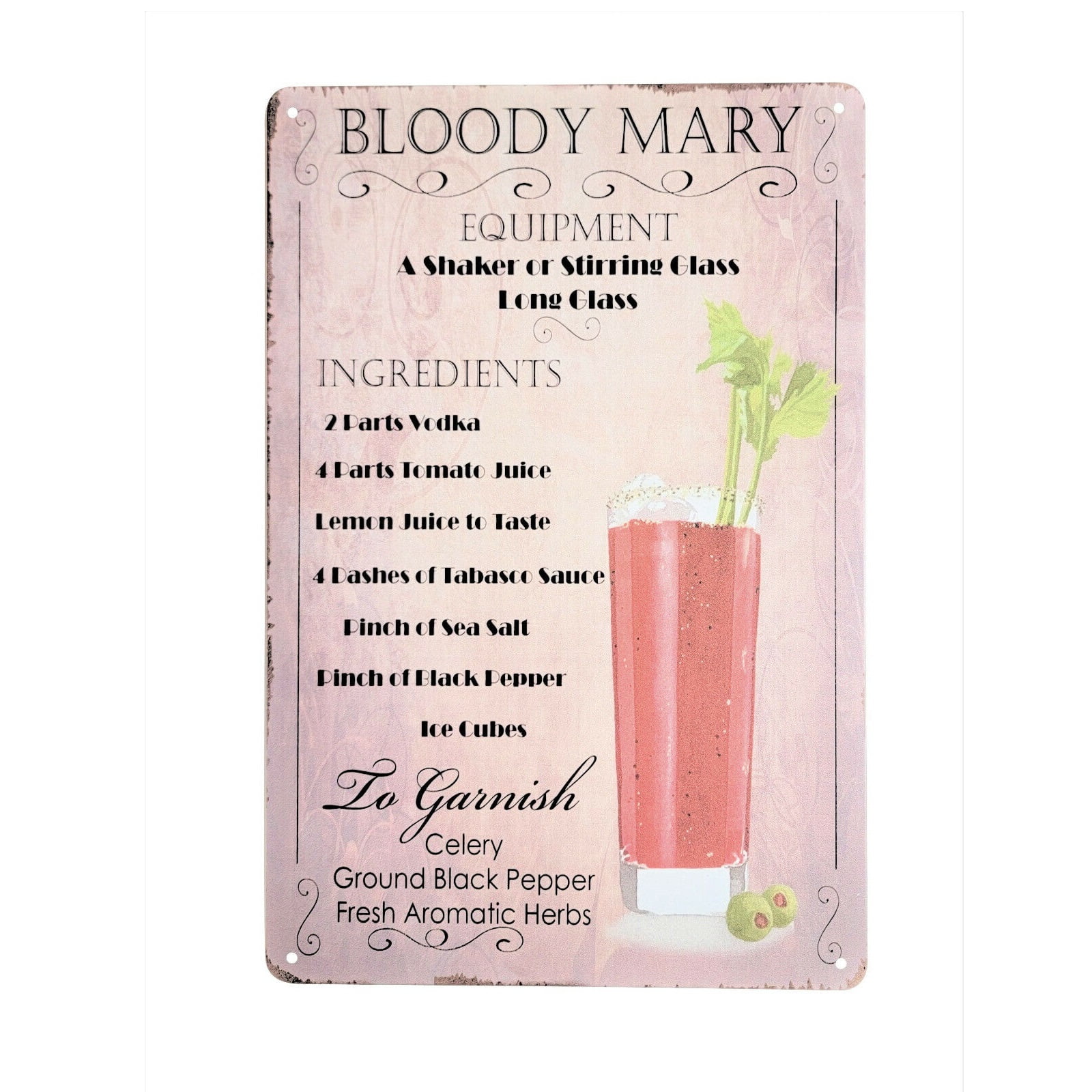 BLOODY MARY 12" x 8" Popular Cocktails and Drink Mix Recipes Menu Metal ...