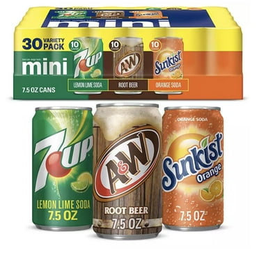 Generic 7.5 oz Mini Can Variety Pack 30 Cans with 7UP, A&W Root Beer ...
