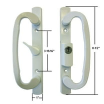 Keyed Sliding Glass Patio Door Handle Kit, White, Centered Latch Lever ...