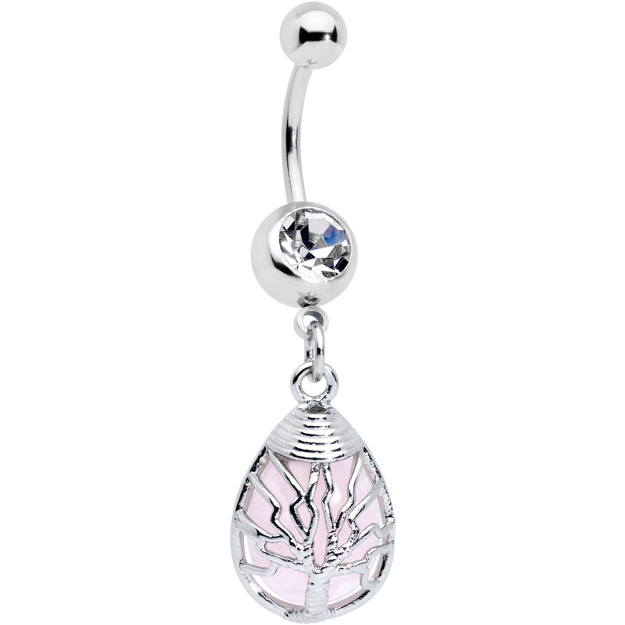 Body Candy Womens 14G 316L Steel Navel Ring Piercing Clear Pink Tree Drop Dangle Belly Button ...