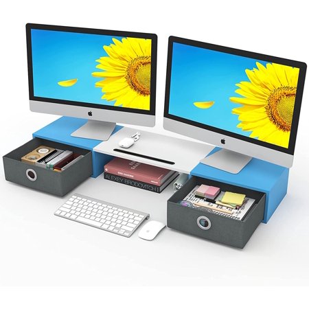 WESTREE Dual Monitor Stand Riser with Two Drawers, Extra Large Storage ...