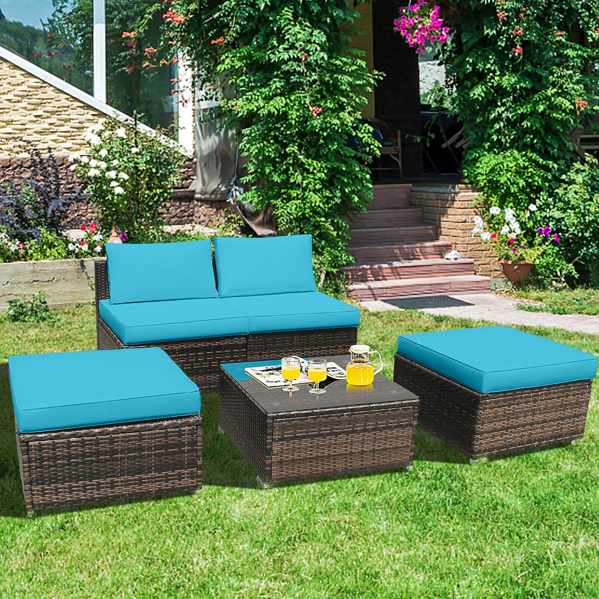 Click here for Costway 5pcs Patio Rattan Wicker Furniture Set Arm... prices