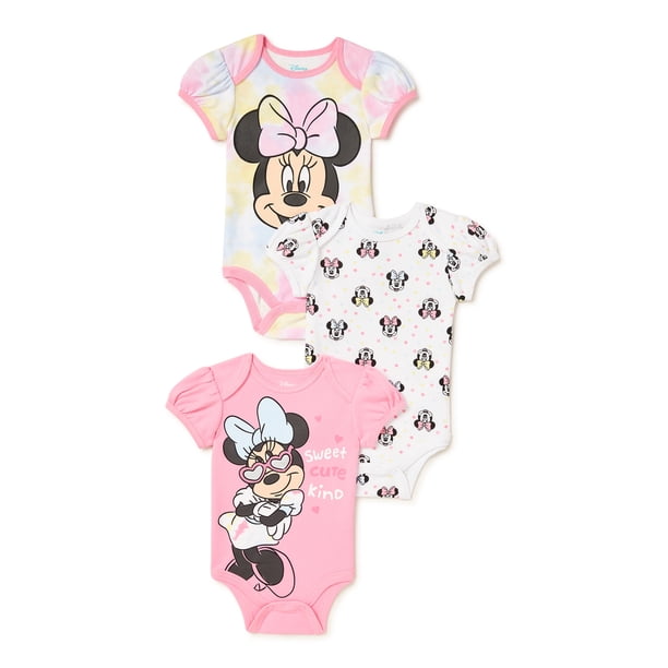 Disney Minnie Mouse Baby Girl Bodysuits, 3-Pack, Sizes 0/3-24 Months ...
