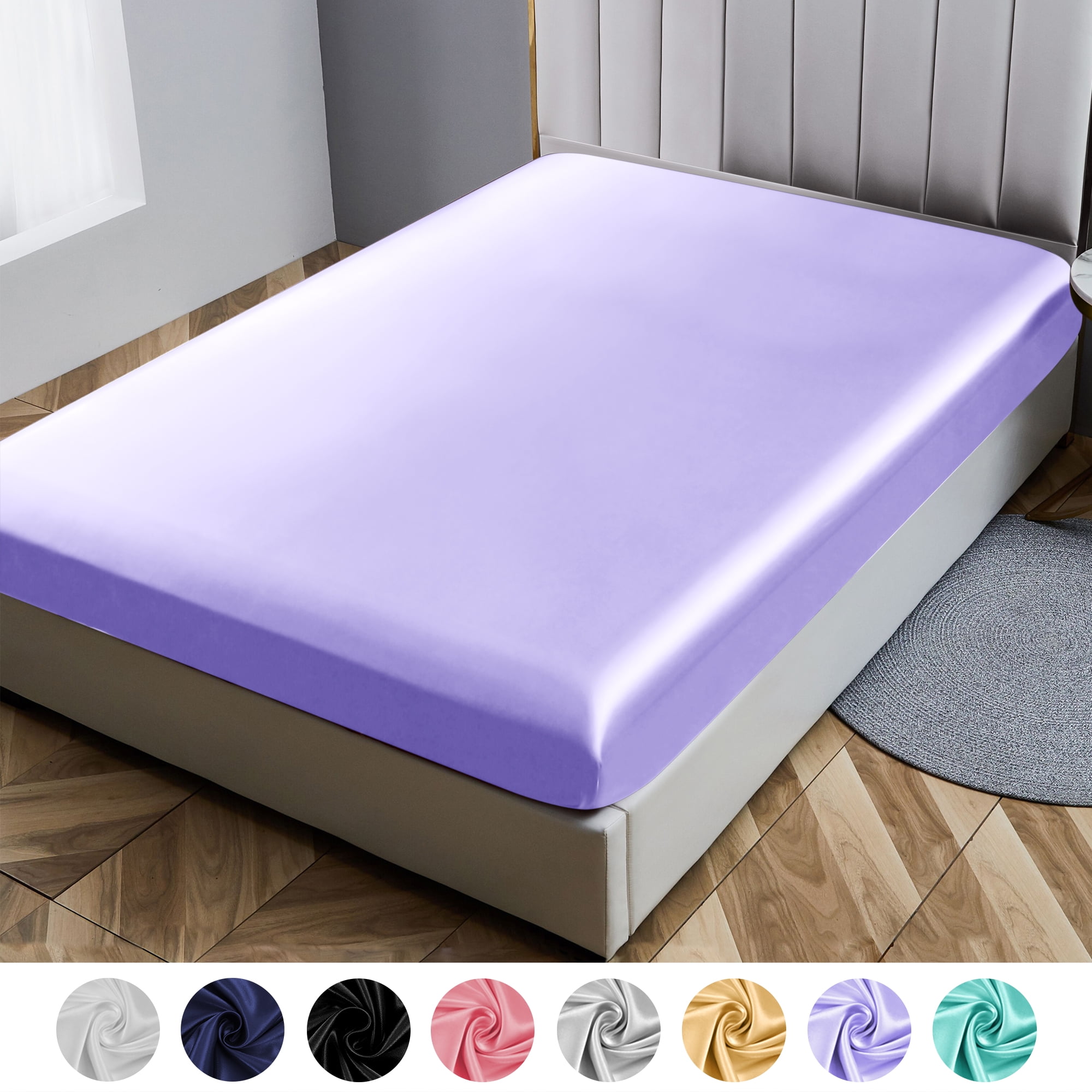 ANMINY Fitted Sheet Deep Pocket Bed Sheet Satin Silk Sheets Ultra Soft ...