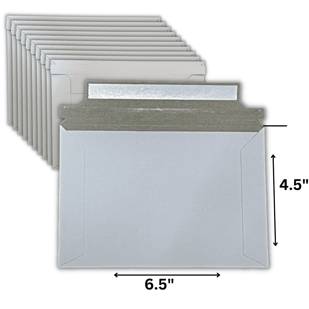 White Rigid Mailers Size 4.5” x 6.5” Pack of 10 Self Seal Stay Flat ...