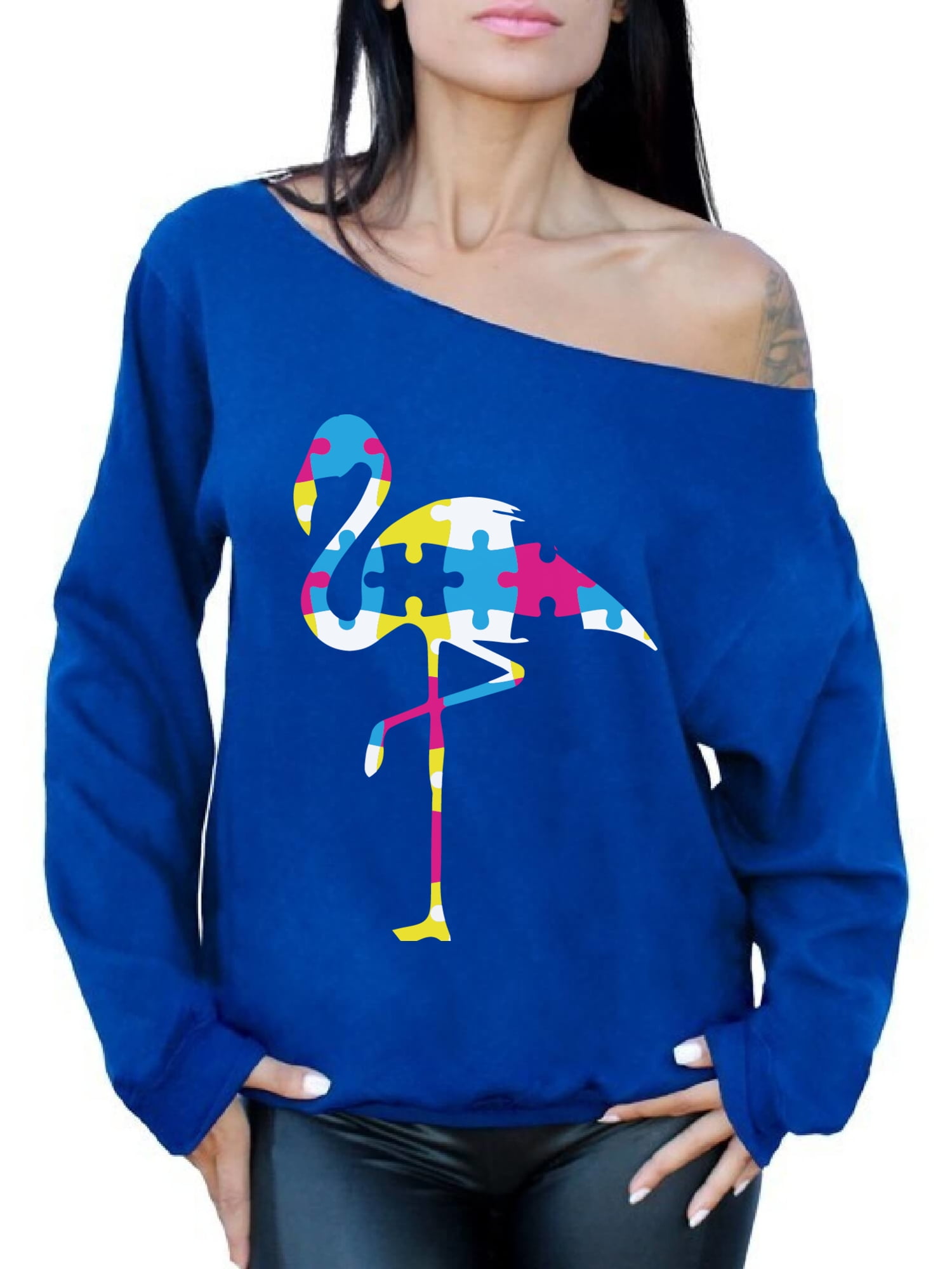 Awkward Styles Autism Flamingo Puzzle Off Shoulder Sweatshirt Women's ...