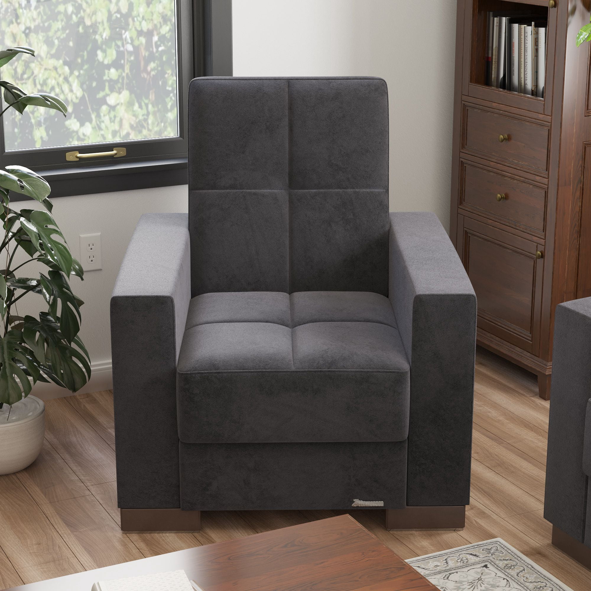Ottomanson Origins Convertible Arm Chair, Black Microfiber Fabric ...