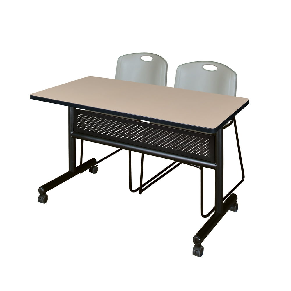 48" x 24" Flip Top Mobile Training Table with Modesty Panel- Beige and ...