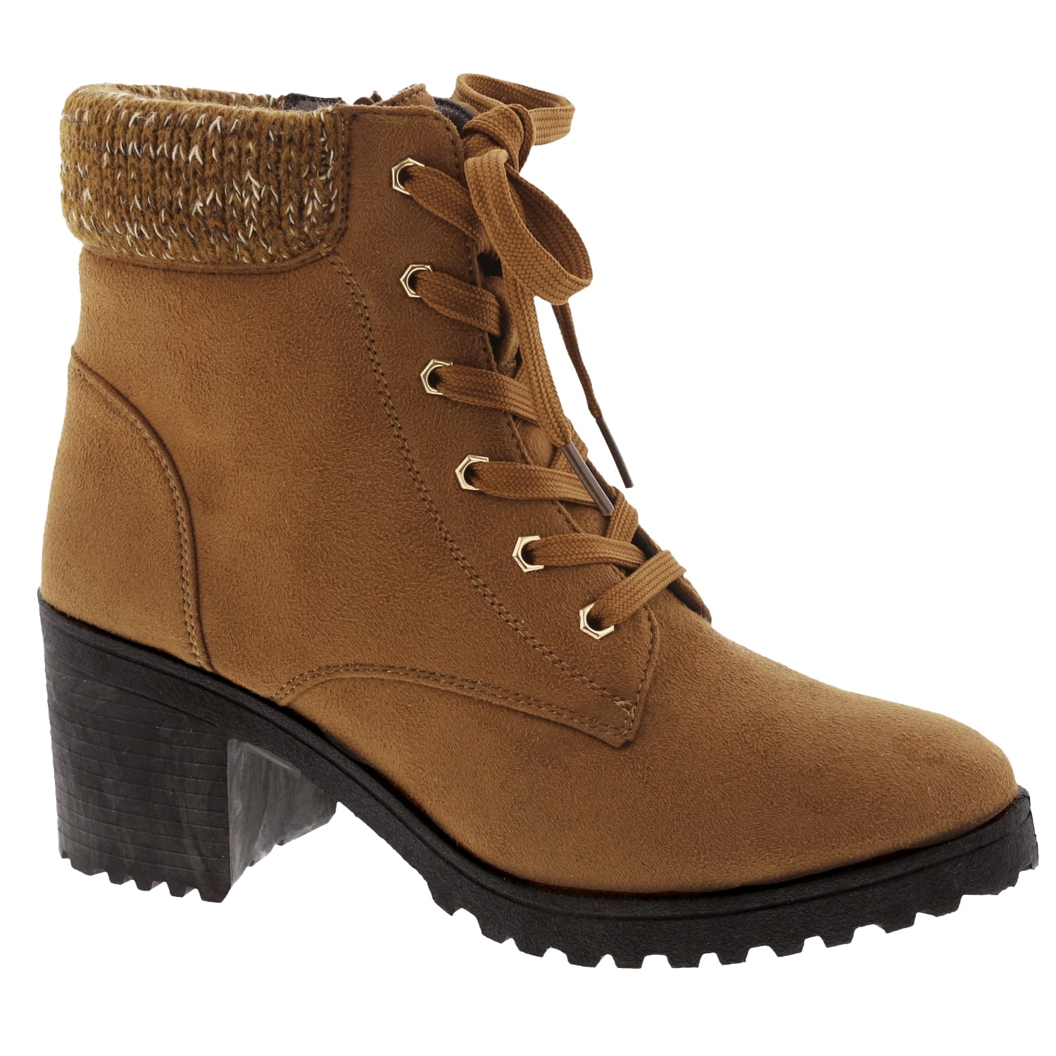 SNJ Women's Chunky Block Mid Heel Combat Lace Up Ankle Bootie - Walmart.com