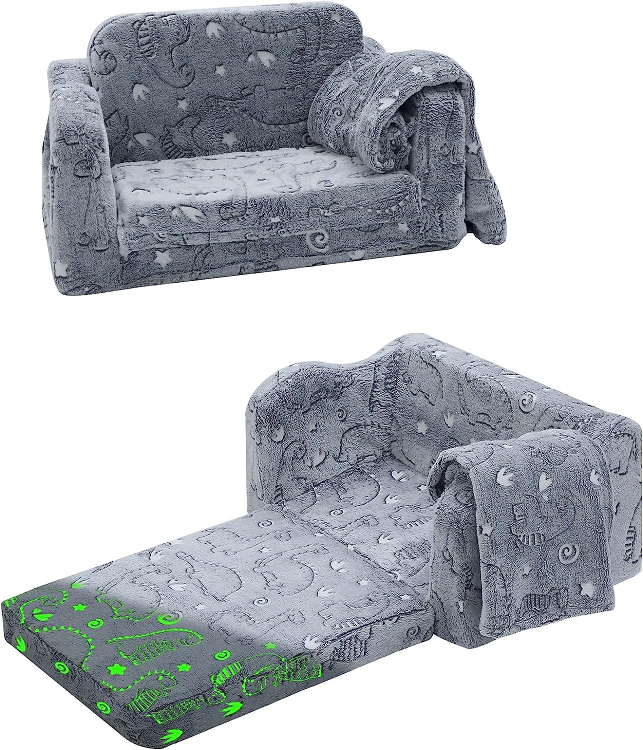 BOTUI Kids Couch, Fold Out Flip Out Kids Sofa Chair with Blanket, Children Convertible Sofa to ...