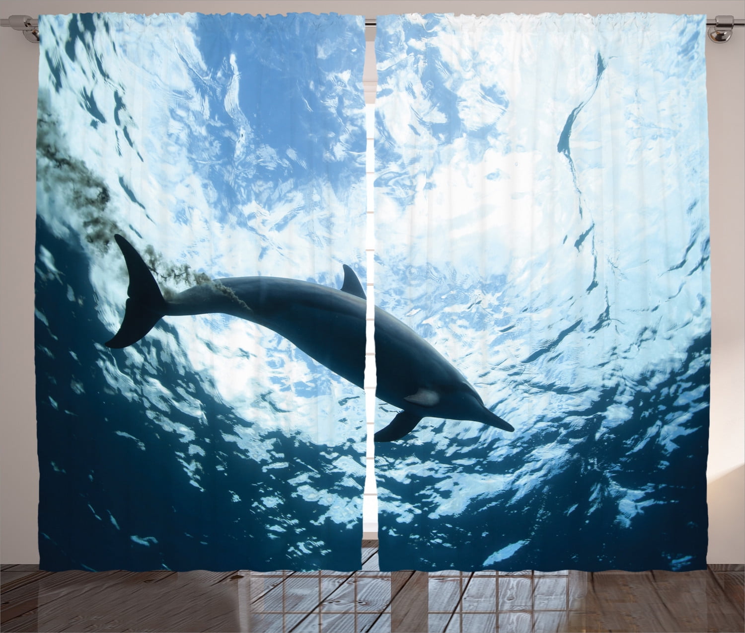 Sea Animals Decor Curtains 2 Panels Set, Bottlenose Dolphin Poops in ...