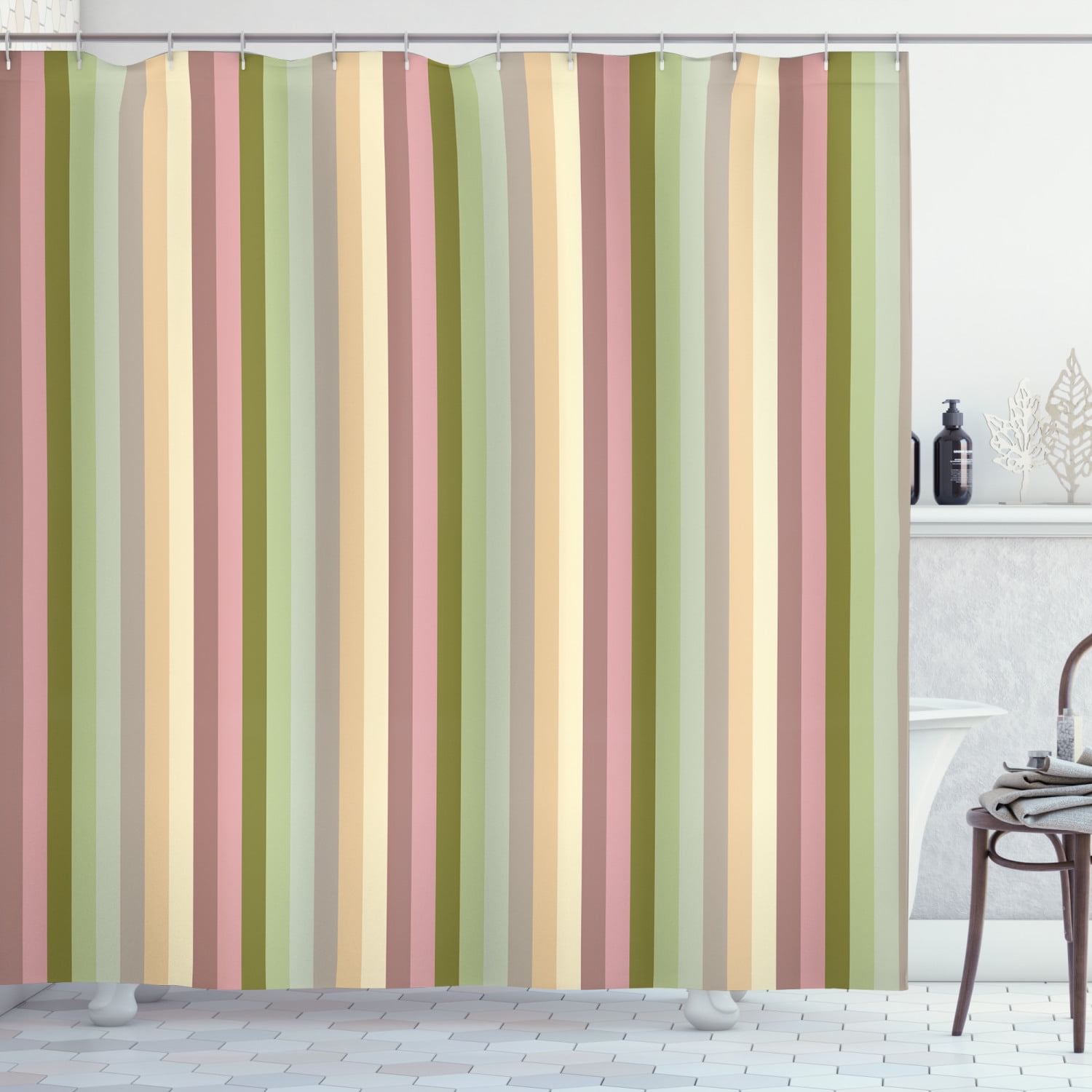 Ambesonne Stripes Shower Curtain, Pastel Colored Bands, 69"Wx70"L ...