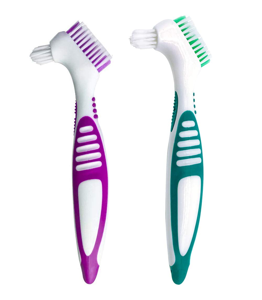 Denture Cleaning Brush Set, Multi-Layered Bristles & Ergonomic Rubber ...