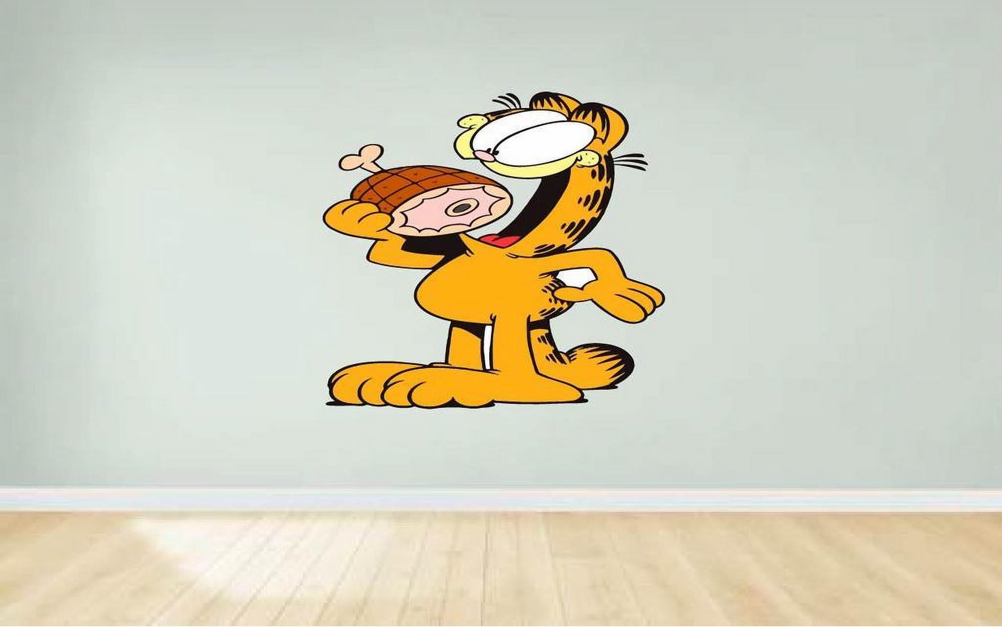 Garfield The Cat Holding Dumpstick Cartoon Character Wall Art Sticker ...