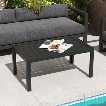 CozyHom Aluminum Outdoor Patio Coffee Table, Modern Rectangular ...