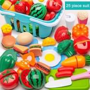 SYNCFUN 68 Pcs Cutting Play Food, Fake Food for Kids Kitchen, Cuttable ...