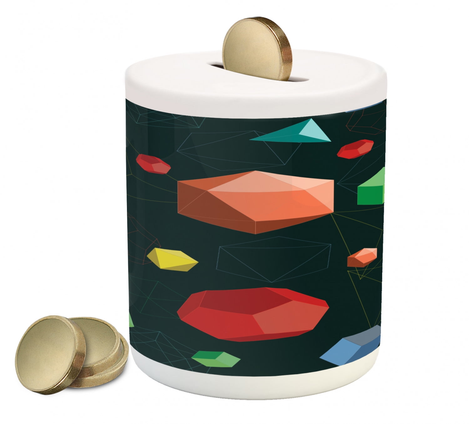 Geometric Piggy Bank, Geometric 3D Styled Shapes in Vivid Colors ...