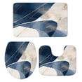 Abstract Geometric Bathroom Rugs Set Beige Blue Dynamic Texture Non ...