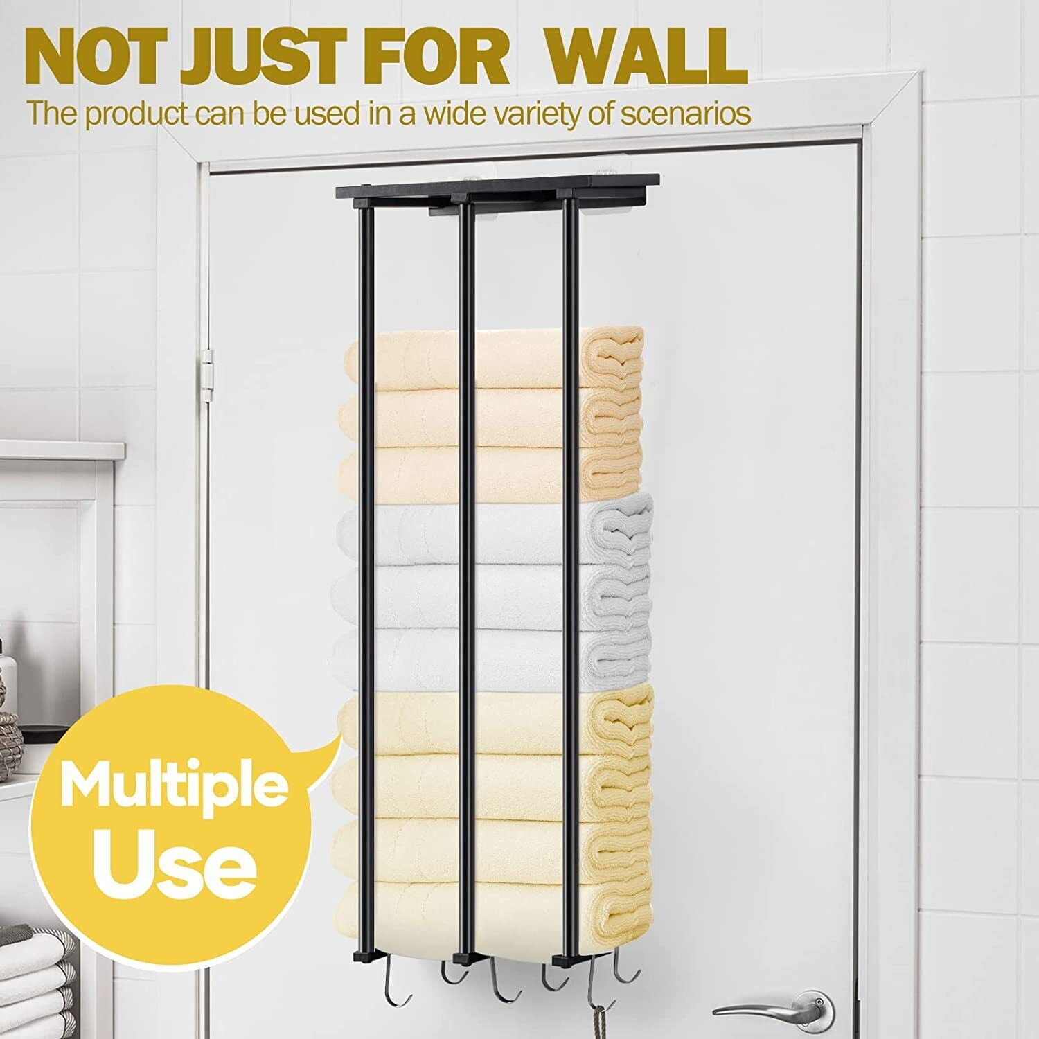 3 Bar Wall Mounted Towel Roll Holder Towel Rack W/ Wood Top Bathroom ...