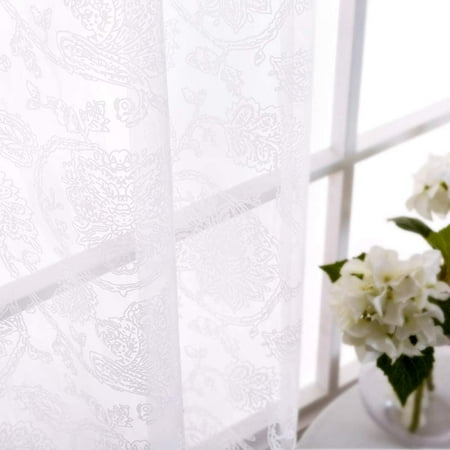 Paisley Scroll White Sheer Curtains Living Room Darpes Medallion Design ...