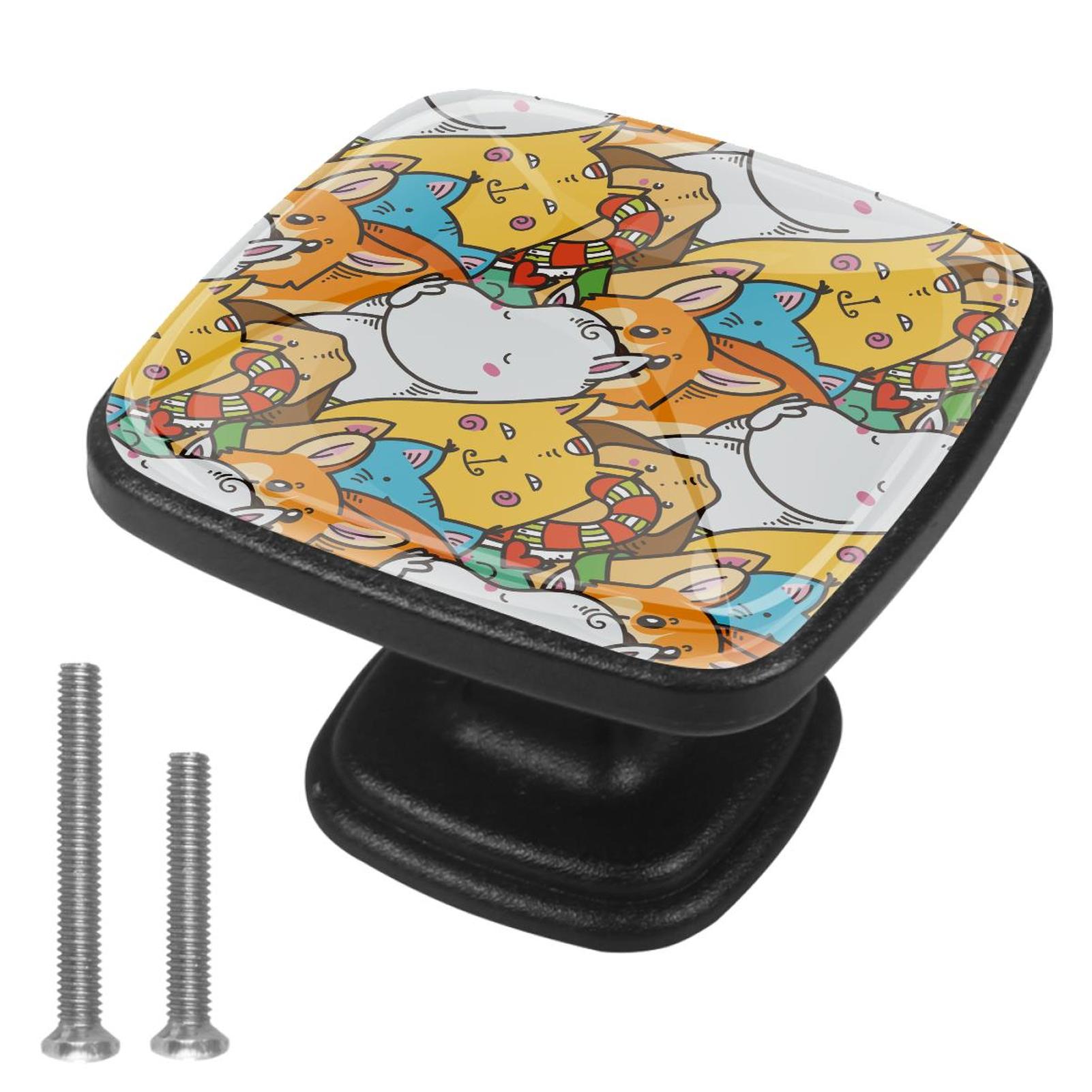 4 Pcs Cabinet Handle Drawer Pulls Cat and Dog Knobs with Screws Square ...