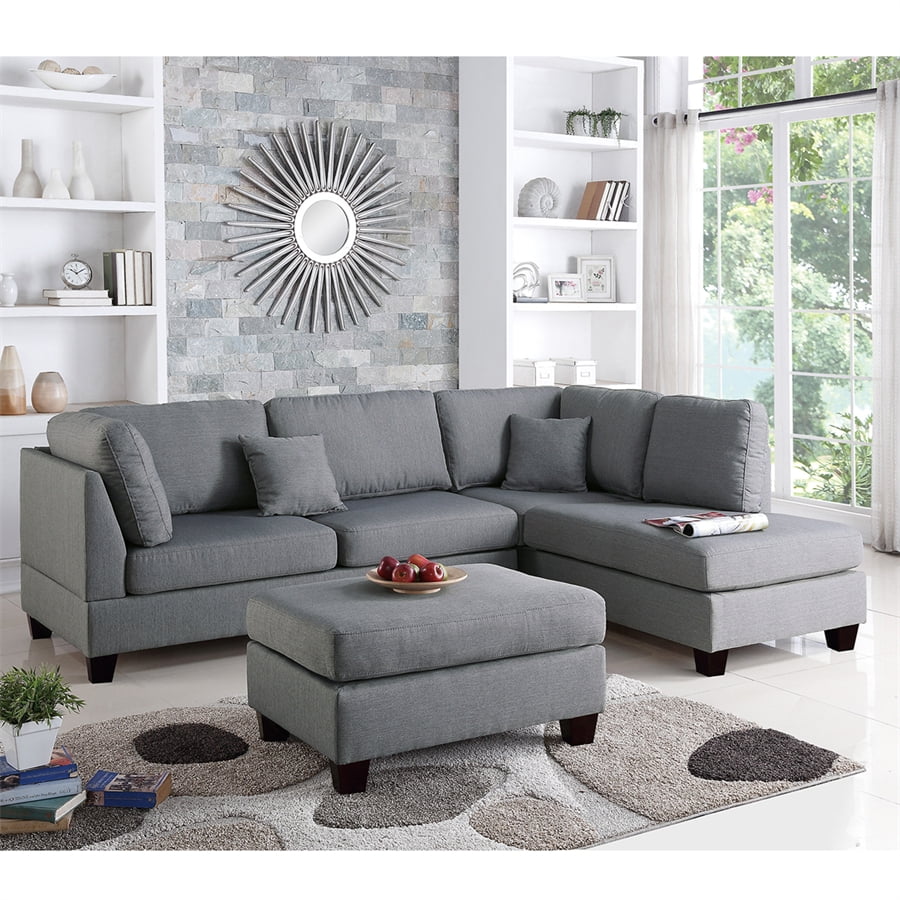 L Shape Sectional Sofa Ottoman Set with 1 Reversible Left or Right ...