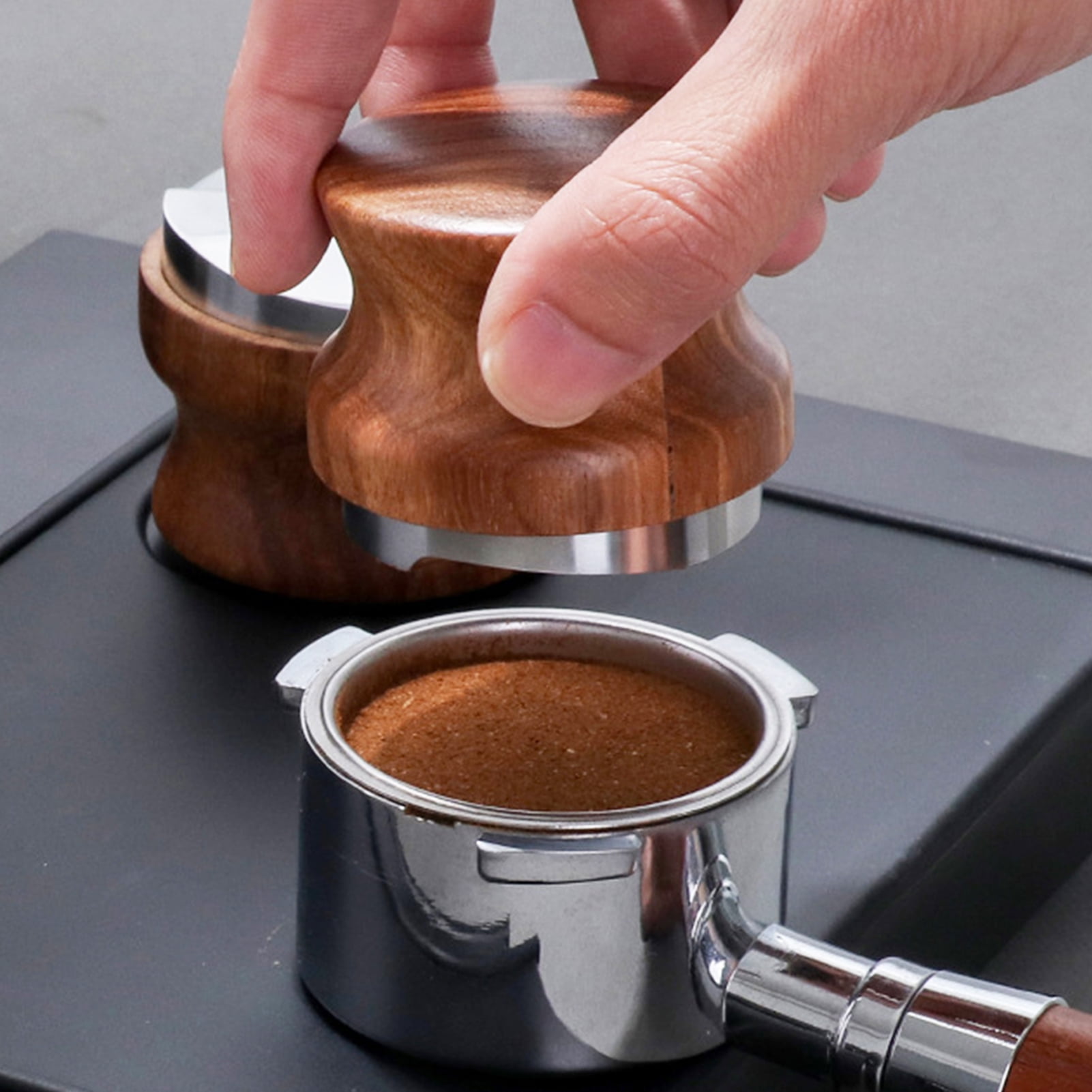 Spring Loaded Flat Base Espresso Coffee Powder Tamper - Solid Rosewood ...