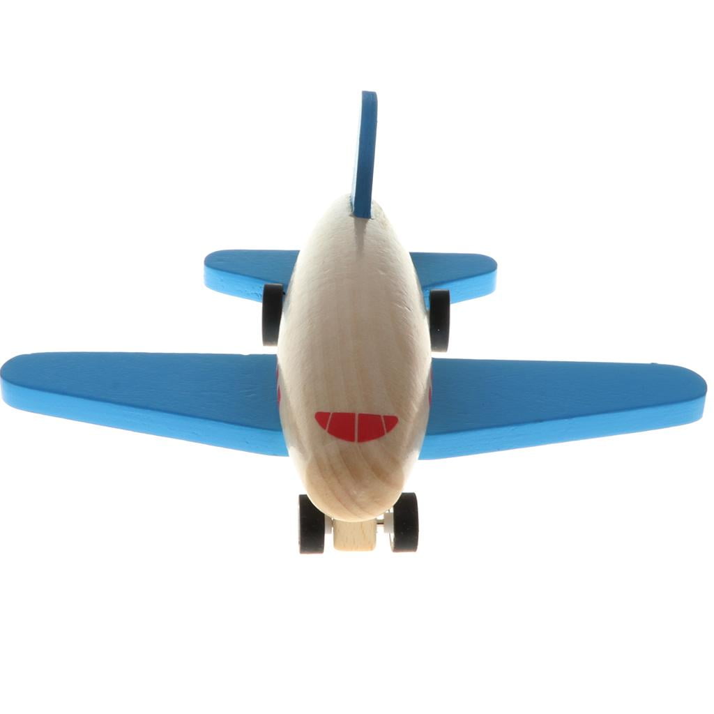 Multi-Color Wooden Pull Back Airplane Friction Powered Toy, Kids ...