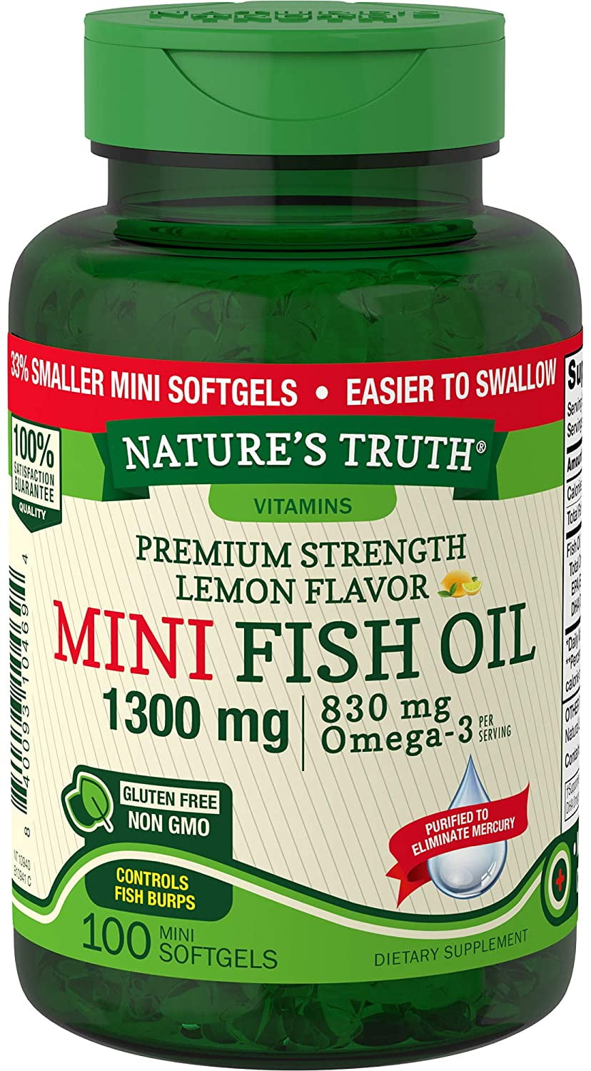 Nature's Truth Mini Fish Oil Omega 3 Lemon Flavor, 100 Softgels, 6 Pack ...