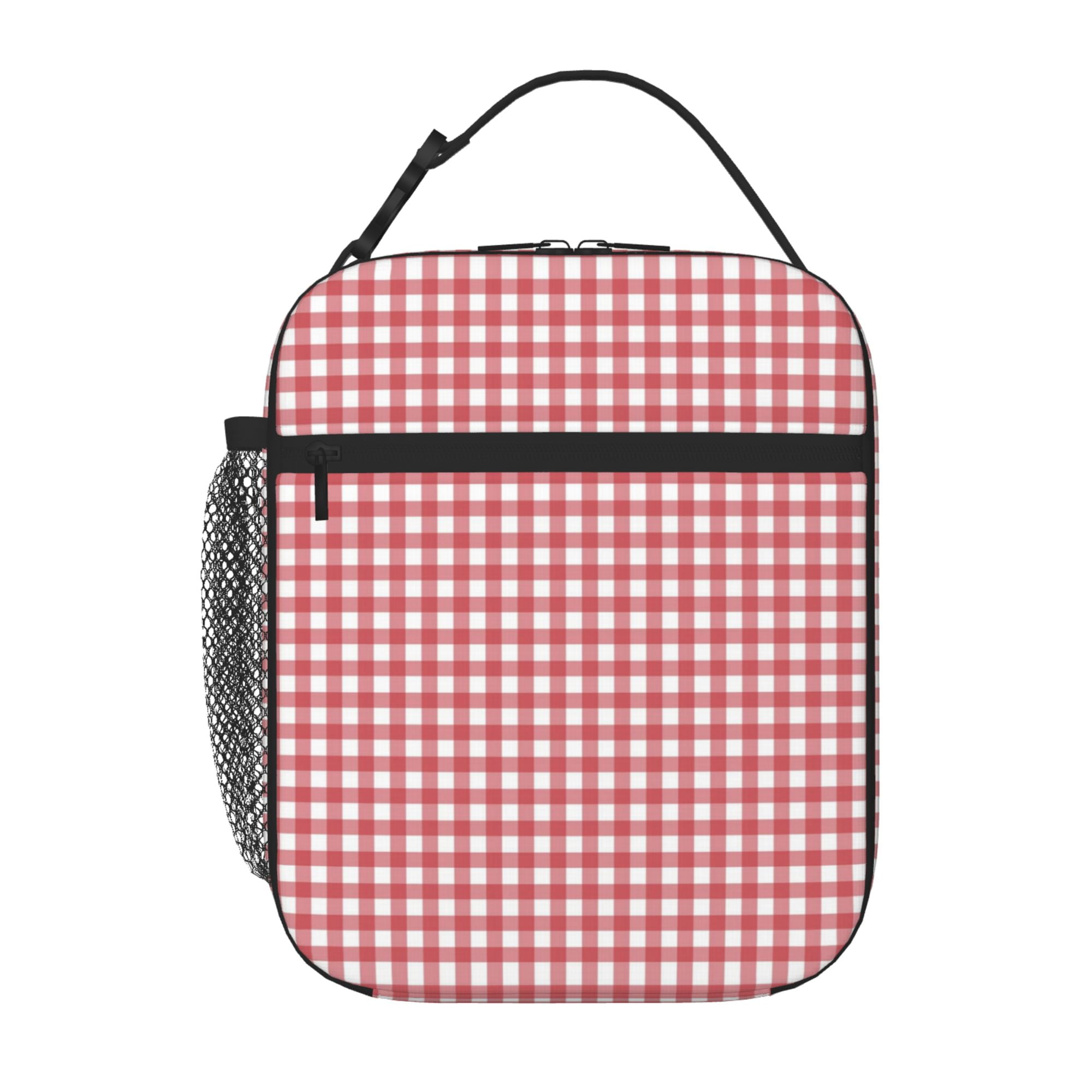 TEQUAN Portable Lunch Bag, Red Square Check Plaid Pattern Reusable ...