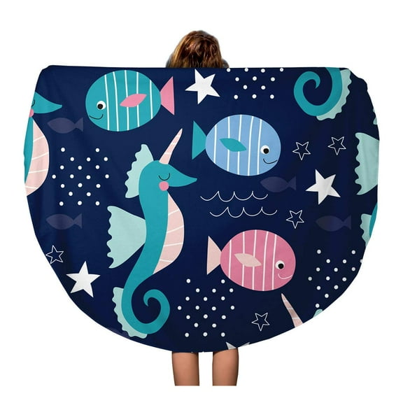 KDAGR 60 inch Round Beach Towel Blanket Blue Scandinavian Pattern ...