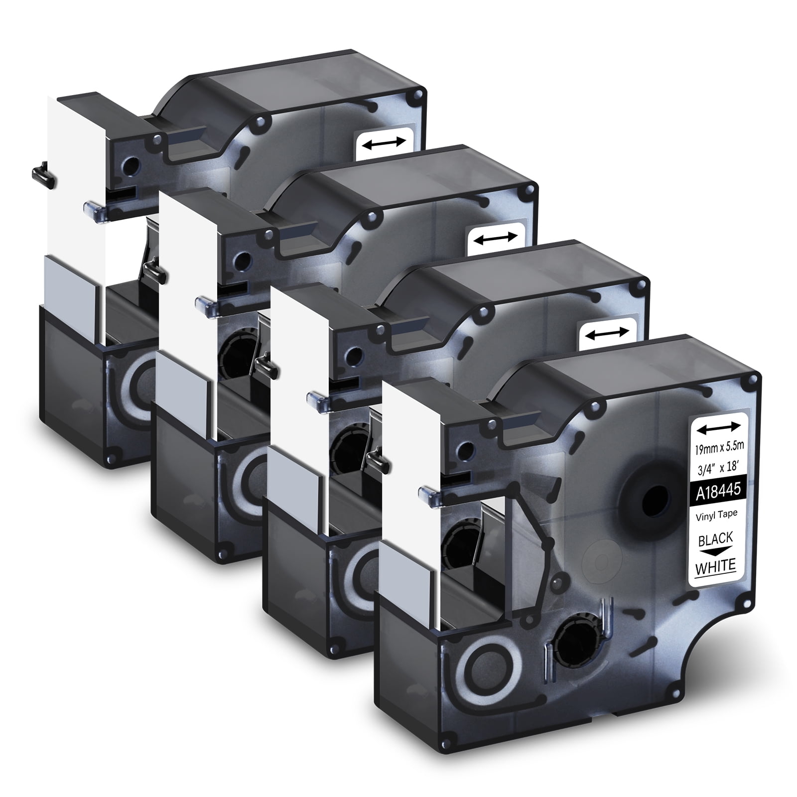 GREENCYCLE 4PK 19mm 3/4'' x 5.5m 18ft Black on White Permanent Industrial Vinyl Label Tape ...