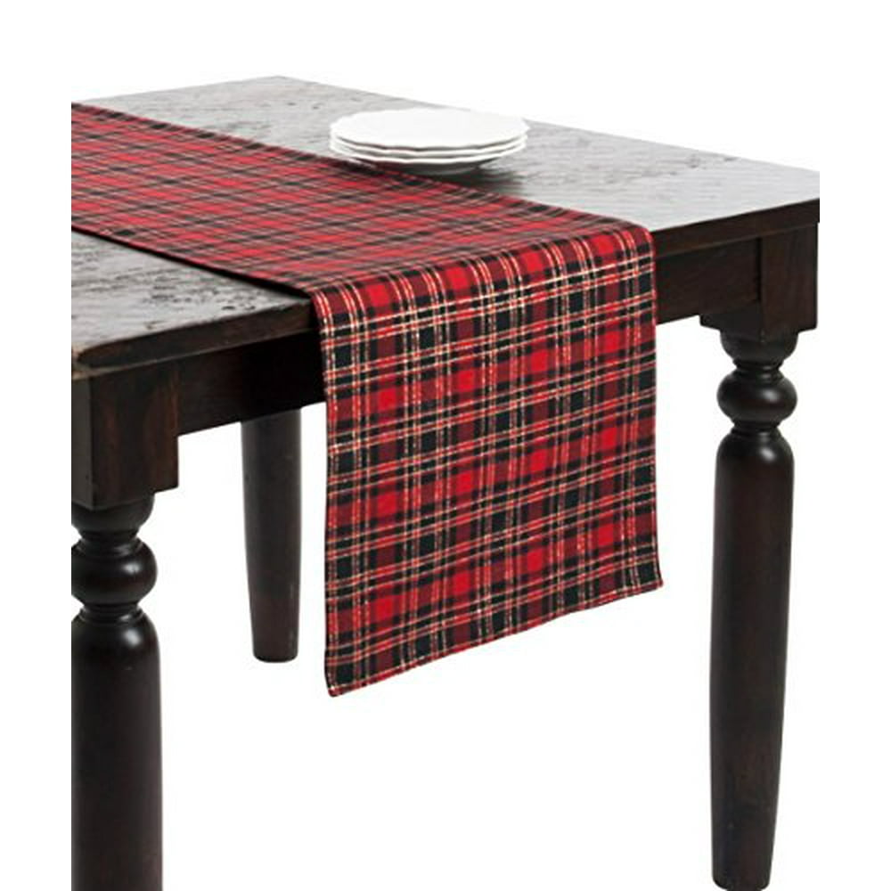 Highland Holiday Red and Black Plaid Table Runner, 16"x72" Rectangular ...