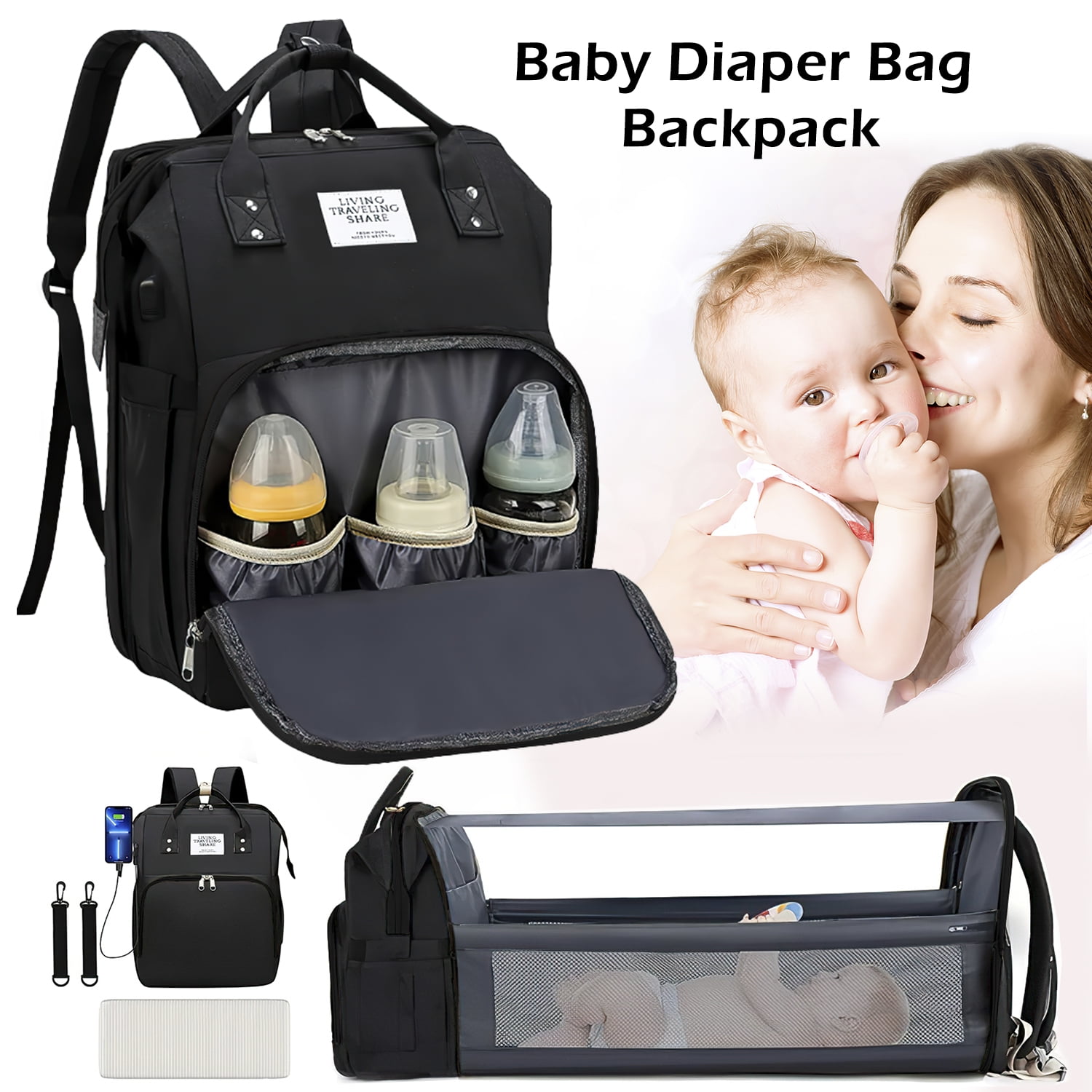 TRANSFREE Diaper Bag Backpack Multifunctional Diaper Bag Baby ...
