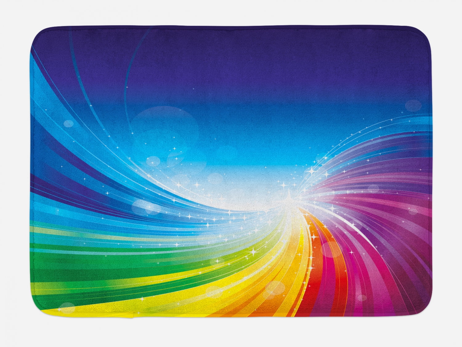 Colorful Bath Mat, Funky Pop Art Stylized Radiant Lines Design in Wave ...