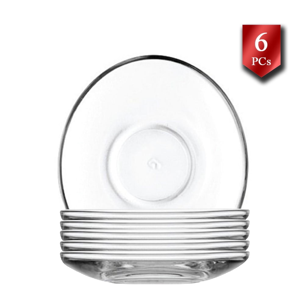 LAV Round Glass Turkish Tea Saucers, European Made Clear Tea Plates, 4. ...