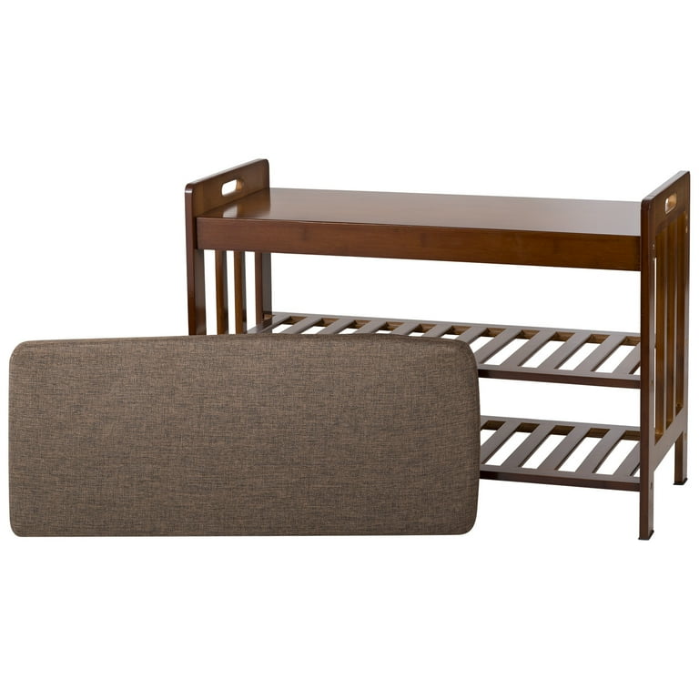 Ollieroo Natural Bamboo Shoe Rack Entryway Shoe Storage Household Shelf Shoe Bench with Cushion Size 28.1 x 11.8 x 19.7 Amber Walmart