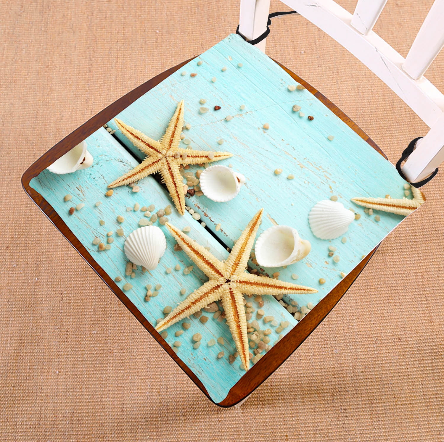 YKCG Seashell Sand Starfish Wooden Back Seat Cushion Chair Cushion ...