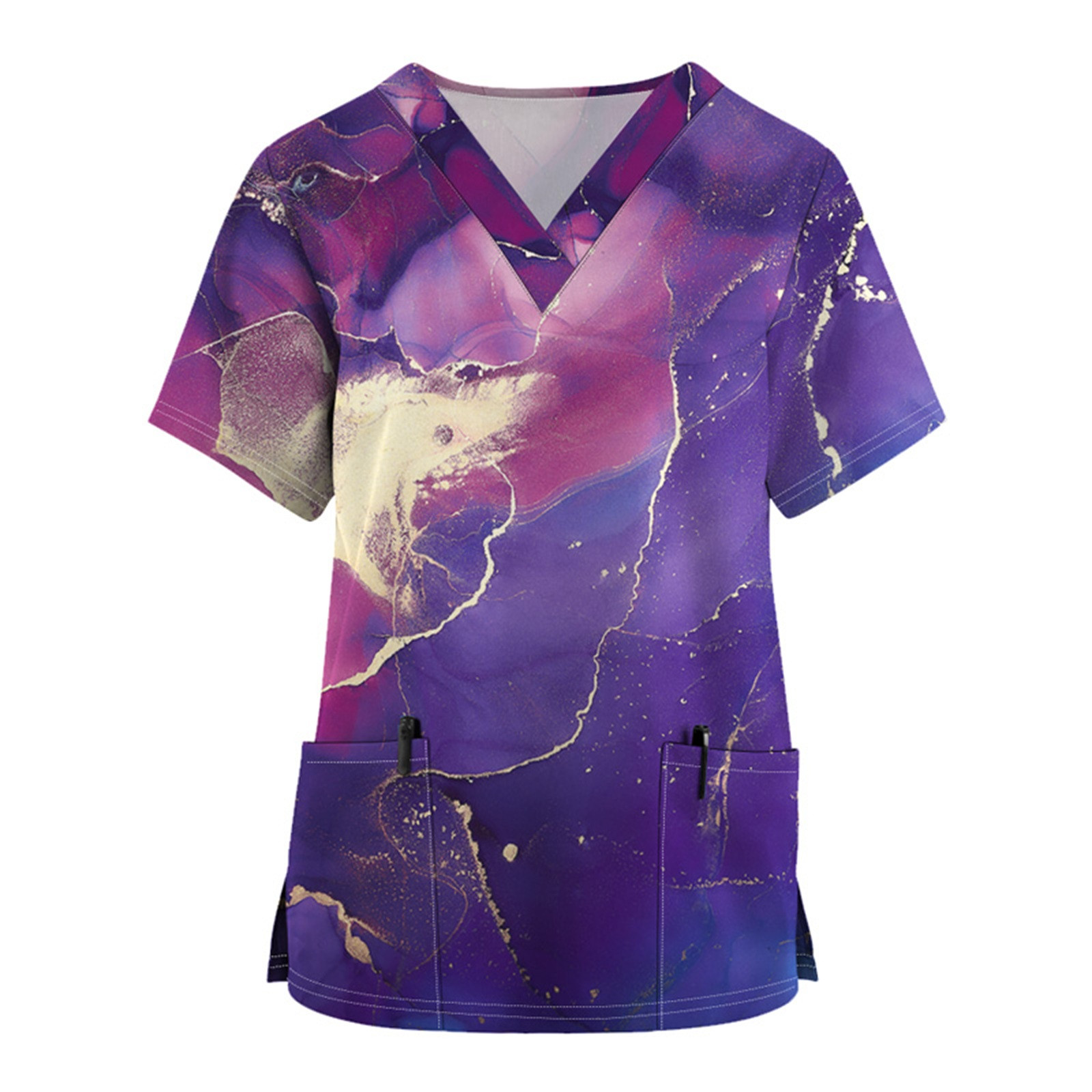 Sksloeg Scrub Tops Women Marble Printed Nurse Uniforms for Women Short ...