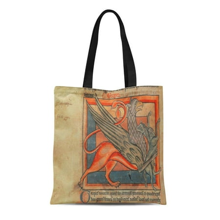 POGLIP Canvas Tote Bag 12Th Page of Text Griffin Mythical Beast ...